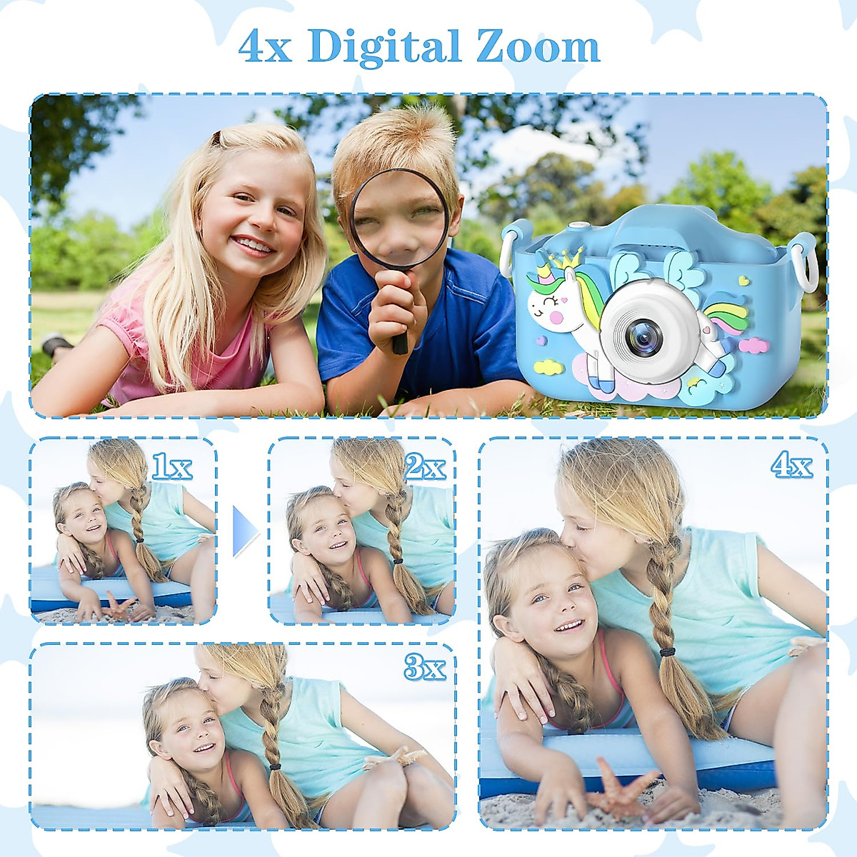 Anesky Kids Camera, Toy Camera for 3 4 5 6 7 8 9 10 11 12 Year Old Girls/Boys, Kids Digital Camera for Toddler with Video, Selfie Mode, Best Birthday Gifts Camera for Kids with 32GB Card - Blue