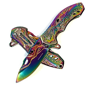 GOLDENSUN 8" rainbow all stainless steel folding pocket knife GLX07RB