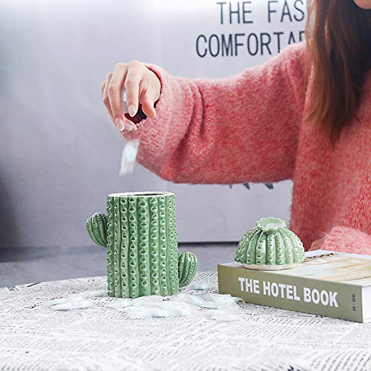 Ceramic Relief Cactus Shape Candy Dish Snack Food Storage Jar with Lid