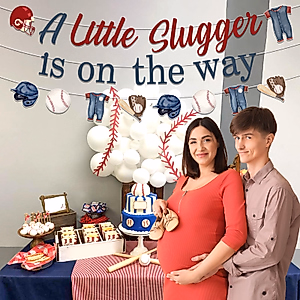 Balterever Baseball Baby Shower Decorations Banner Little Slugger Is On The Way Banner Baseball Theme Garland Baseball Theme Party Supply Hanging Wall Banner Decor for Baby Shower Baby Boy Sport Fan