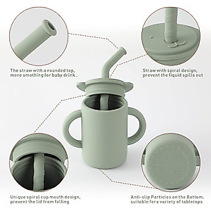 TOPGOMES Toddler Straw Cup with 2 Handlers, Food Grade Silicone Training Cup for Baby, Unbreakable, Come with Straw Brush, BPA Free, 5 oz (Sage)