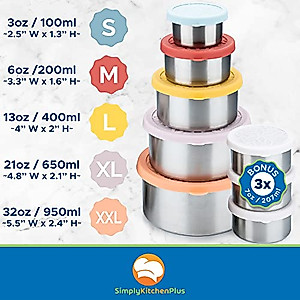 Deluxe 8-Pack Stainless Steel Food Containers - Complete Meal Prep Container Set with Leakproof Silicone Lids - Reusable and Stackable Stainless Steel Lunch Box for Adult Bento Box Set