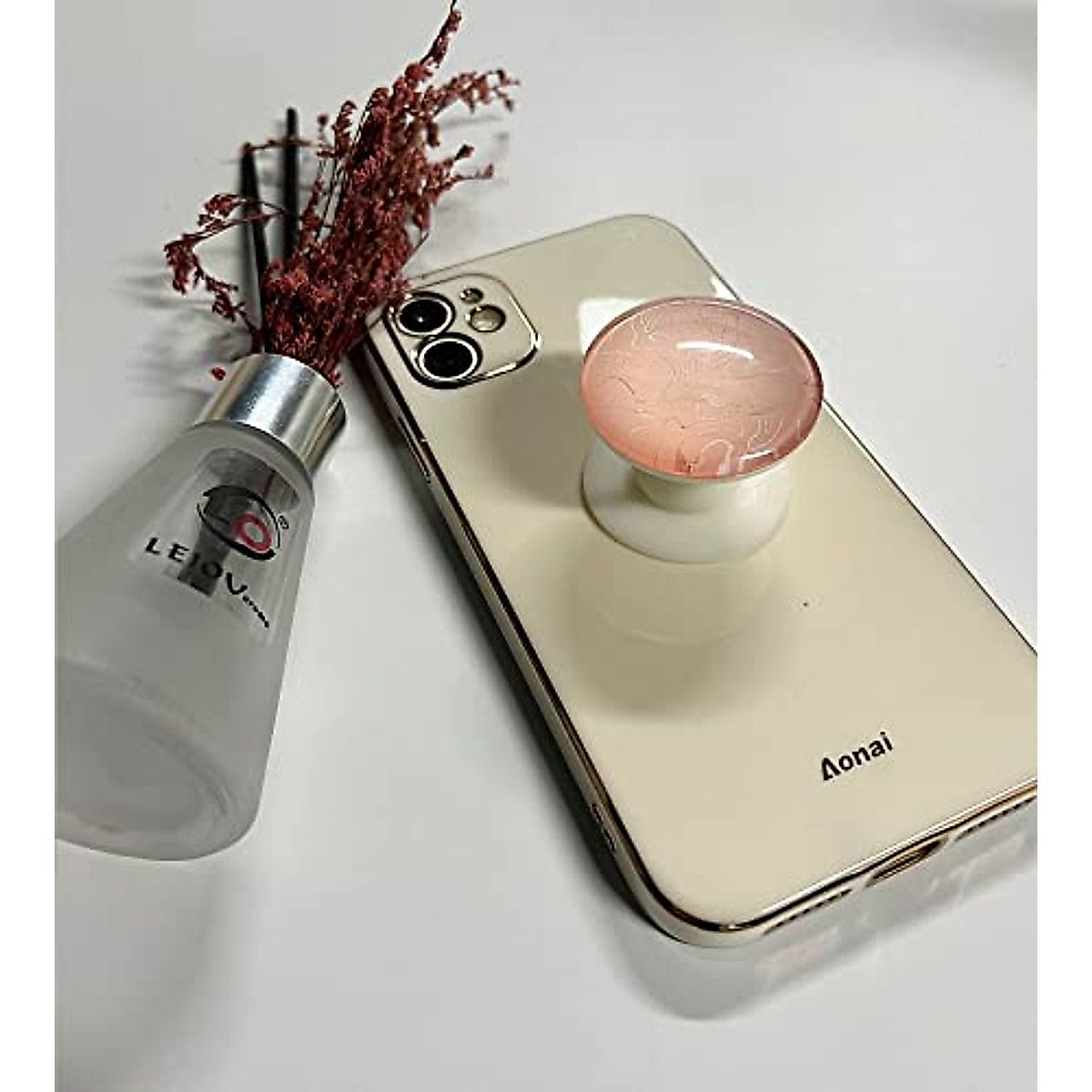 WUYULB Clear Glitter Pink Rose Gold Marble Design Expandible Collapsible Mobile Phone Grip Cell Phone Stand Holder for Smartphones Cellphone Accessory