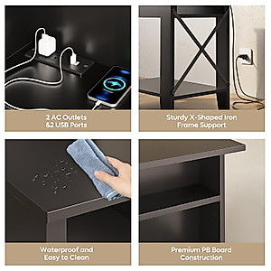 Bestier Tall Bedroom End Tables Set of 2 Two Nightstands Set of 2 Two Nightstands Bedside Tables with USB Tall Nightstand with Charging Station Tall Narrow Nightstand with Cabinet Side Table Black