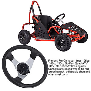 Vomeko Kart Steering Wheel Assembly - Gear Rack Pinion Adjustable Shaft Set with 300mm Steering Wheel Steel Kit for 150cc-250cc Engines Go Kart Steering System Replacement