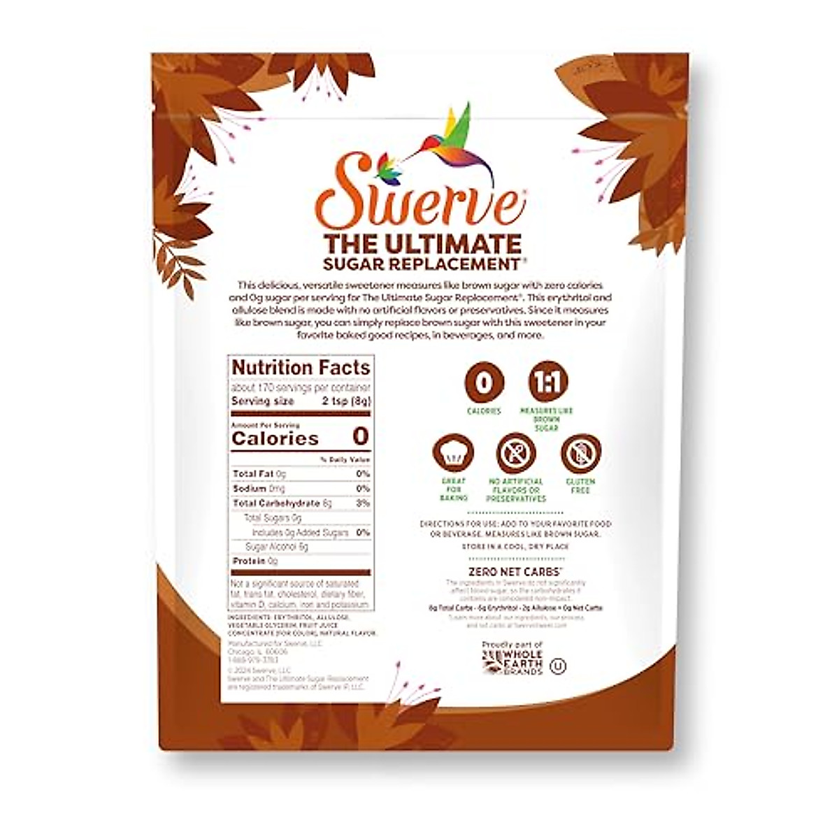 Swerve Ultimate Sugar Replacement Sweetener, Brown Sugar Substitute, Zero Calorie, Keto Friendly, Zero Sugar, Non-Glycemic, Gluten Free, 48 ounces