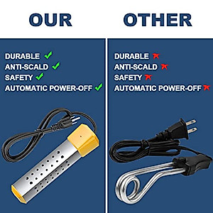 MUFUN Immersion Water Heater, 2000W Automatic Power Off Portable Pool Heater, Recirculating Heated Bath Heater with 304 Stainless-Steel Guard, Bucket Heater for Travel Camping Hot Bathtub Mini Inflata