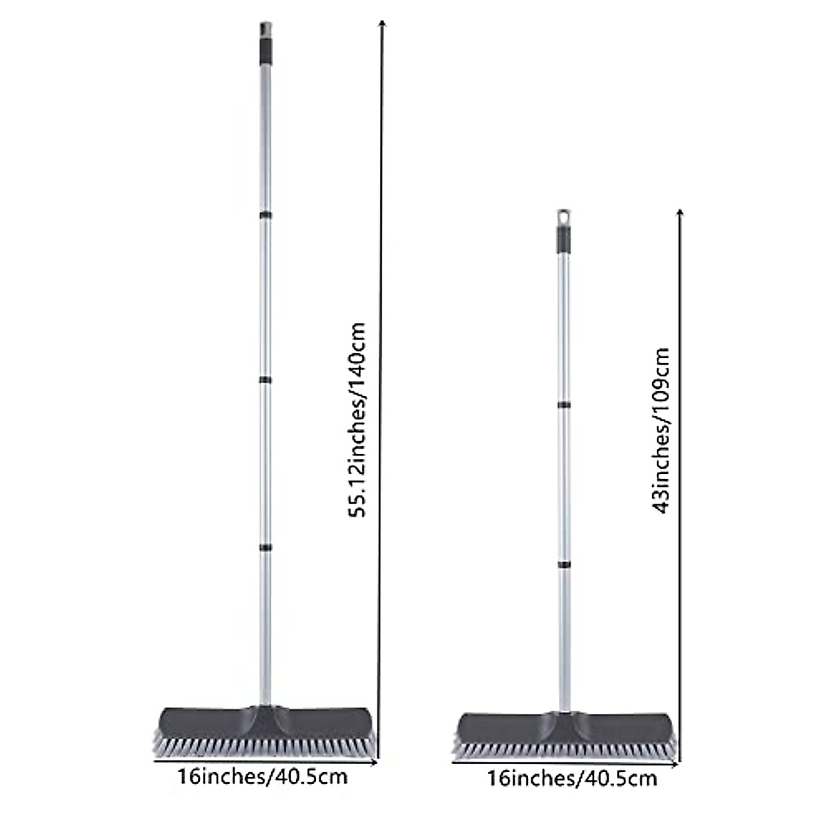 Push Broom Heavy-Duty Indoor Outdoor Floor Cleans Brush Bristles Adjustable Steel Handle Pole 55” Wide 16” Lightweight Scrub Sidewalk Driveway Yard Patio Garage Concrete Wood Stone Tile Wall