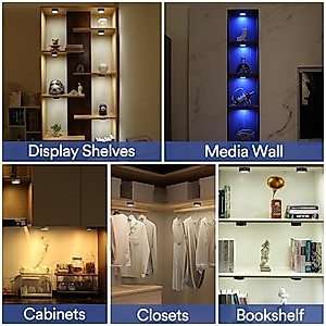 TECOMLIGHT LED Puck Lights with Remote & Timer, Battery Operated Wireless Under Cabinet Lights, Stick on Tap Light, RGB & Warm White Under Counter Light for Kitchen, Closets, Shelf, 5 Pack - Black