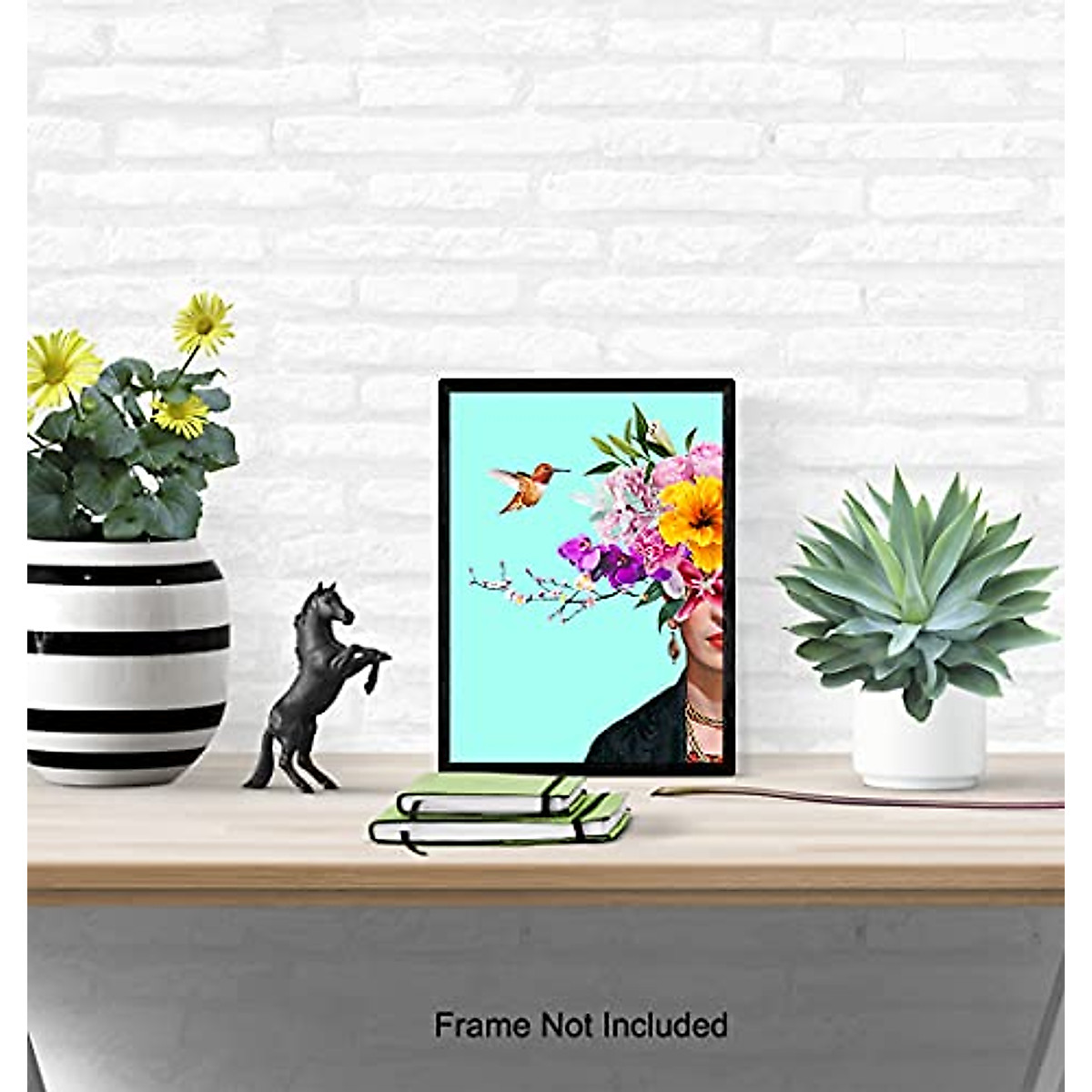 Hummingbird Flowers Tropical Wall Art & Decor - 8x10 Gifts for Women - Mexican Wall Art for Bedroom Home Office, Living Room - Floral Tiffany Blue Decor Picture Print - Hummingbird Wall Decor