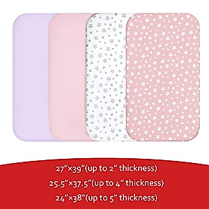 Pack and Play Sheets Girl, 4 Pack Mini Crib Sheets, Stretchy Pack n Play Playard Fitted Sheet, Compatible with Graco Pack n Play, Soft and Breathable Material, Pink