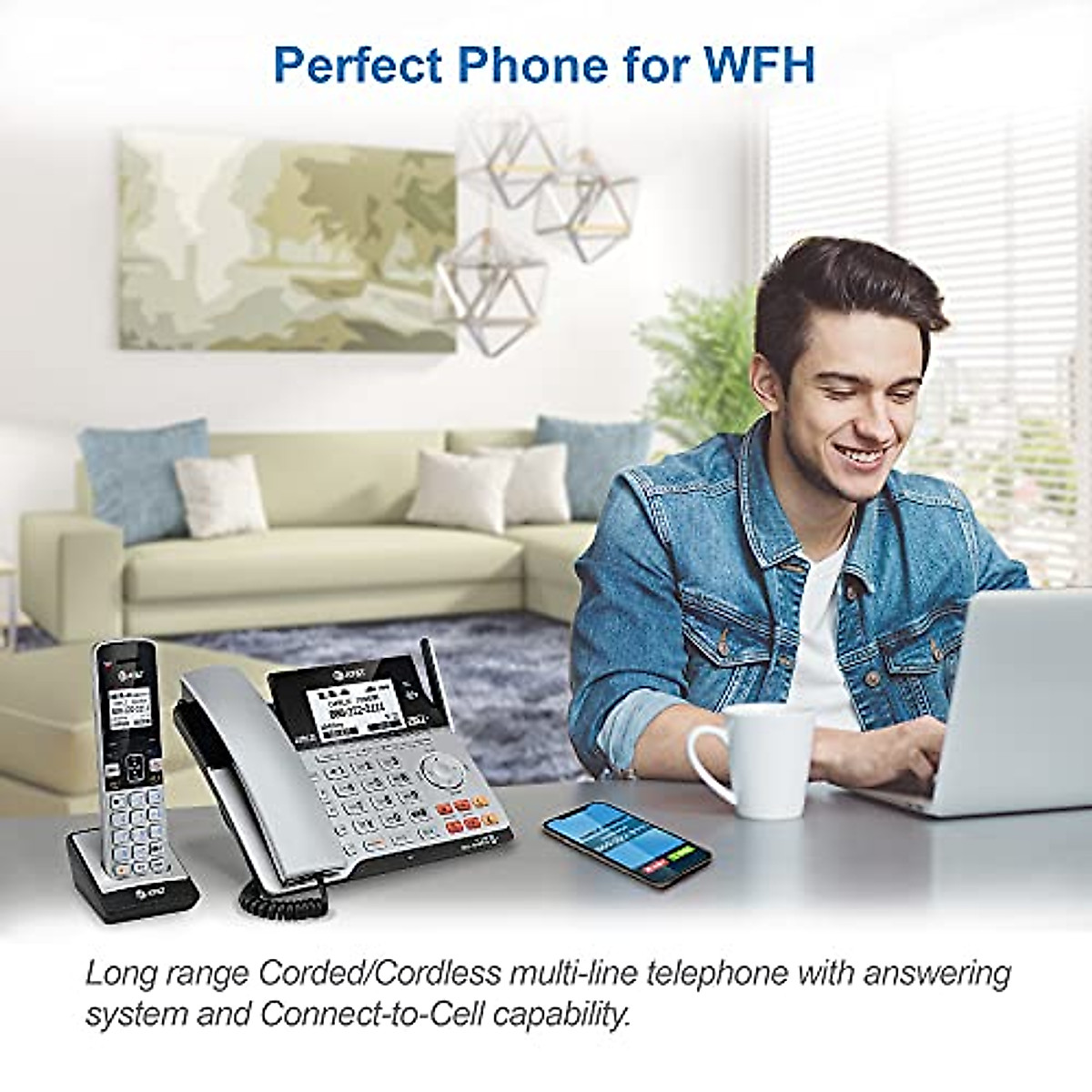AT&T TL86103 2-Line Corded/Cordless for Small Business with Answering Machine, 2-Mailboxes, Connect-to-Cell, Caller ID Announcer, Intercom, Line-power, Long Range & Expandable to 12 Handsets