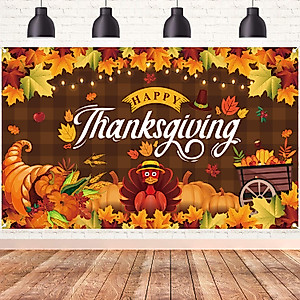XtraLarge Happy Thanksgiving Banner 72x44 Inch, Happy Thanksgiving Backdrop, Thanksgiving Decorations Banner, Thanksgiving Pumpkin Maple Turkey Wall Banner