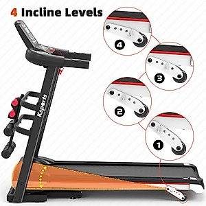 Ksports Treadmill Bundle Electric Folding Incline Treadmill with Auto and Manual Incline, Sit Ups Rack or Strap and Ab Mat, Dumb Bells, Black Medium