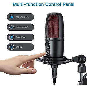TECURS USB Microphone Condenser, PC Microphone Kit for Computer, Streaming Mic with Adjustable Boom Arm, Gaming,Microphone for Podcast, Twitch, YouTube, PS4, PS5