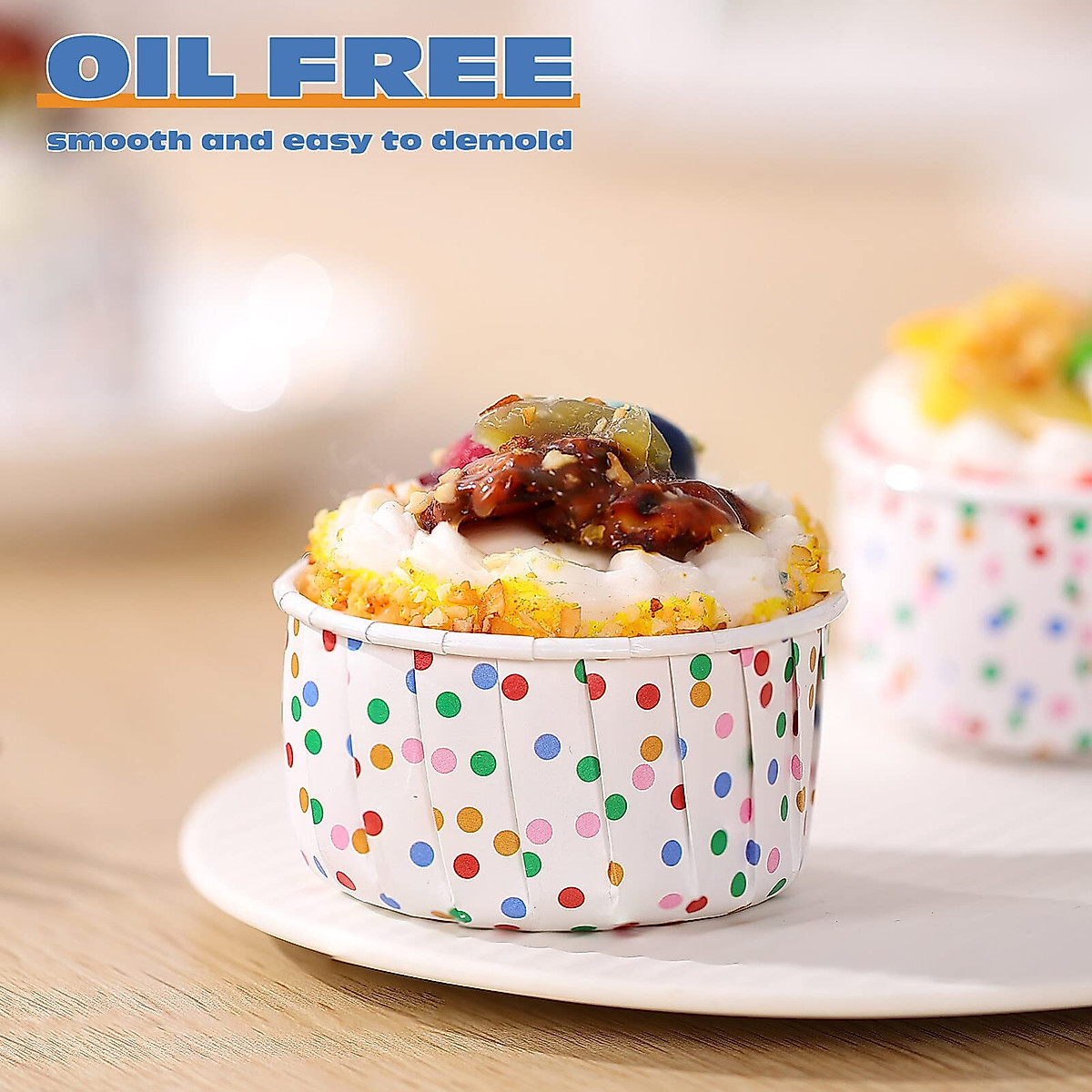 Cabilock 100Pcs Paper Ice Cream Cups Disposable Dessert Bowls with Dots Paper Cake Baking Cup Party Supplies