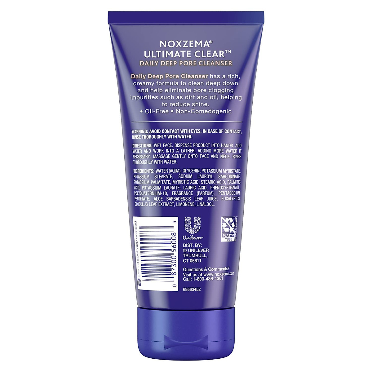 Noxzema Ultimate Clear Daily Deep Pore Oil-Free Cleanser for Soft, Smooth Skin - Noxzema Daily Face Wash for Women and Men, Noxzema Facial Cleanser for Acne Prone Skin, 6 Oz Ea (Pack of 2)