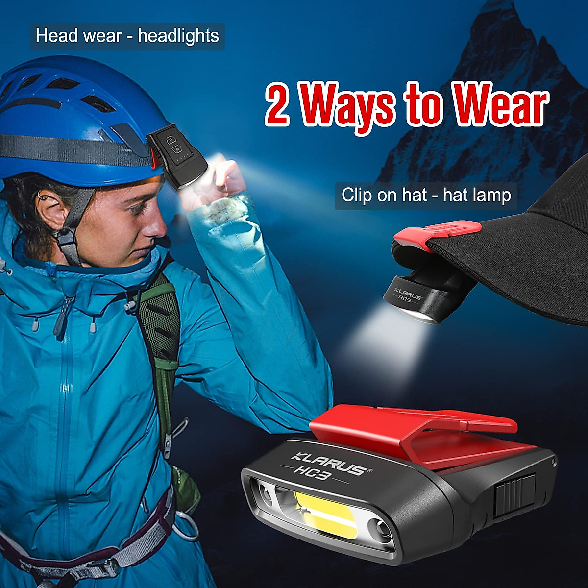klarus HC3 Rechargeable Motion Sensor Cap Visor Light - 100 Lumens COB LED Clip on Hat Light - Headlamp Flashlight with Red Light for Fishing Running Camping Reading