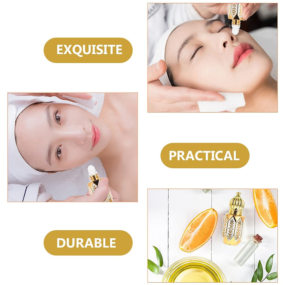 Healeved 3pcs Mini Arabic Crystal Glass Roller Bottles 6ml Gold Refillable Essential Oil Roll On Dispenser Empty Travel Perfume Sample Container