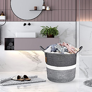 Laundry Hamper with Handles FULOOPHI Cotton Rope Woven Basket for Delicates Large Mesh Clothes Hamper for Washing Machine Pillows Towels Socks Shoes Kids Toys Trainers Travel Bedrooms Light Grey
