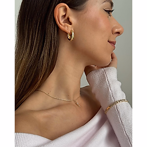 PAVOI Rhodium Plated Sterling Silver Post Small Chunky Hoops Earrings - Thick Lightweight Gold Hoop Earrings for Women