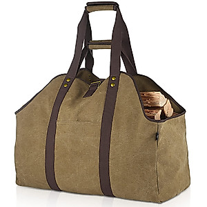 BONTHEE Extra Large Waterproof Firewood Log Carrier Canvas Firewood Holder Indoor with Shoulder Strap and Top Handles Contained Weight-Relief Pad for Easy Carry