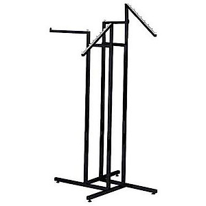 SSWBasics Four Way Clothing Rack with Straight and Slant Arms - Black