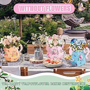 Fulmoon 6 Pcs Tea Party Decorations 6.7'' Flower Boxes Centerpiece Princess Tea Party Centerpieces for Tables Teapot Vase Table Decoration for Floral Tea Themed Birthday Party Baby Shower Wedding