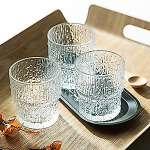 Glass Cups Old Fashioned Glasses Set of 2, Raindrop Origami Style Rocks Cocktail Glasses, Ripple Vintage Glassware Set for Bar Beverages, Ice Coffee, Whiskey, 220ml, In Gift Box