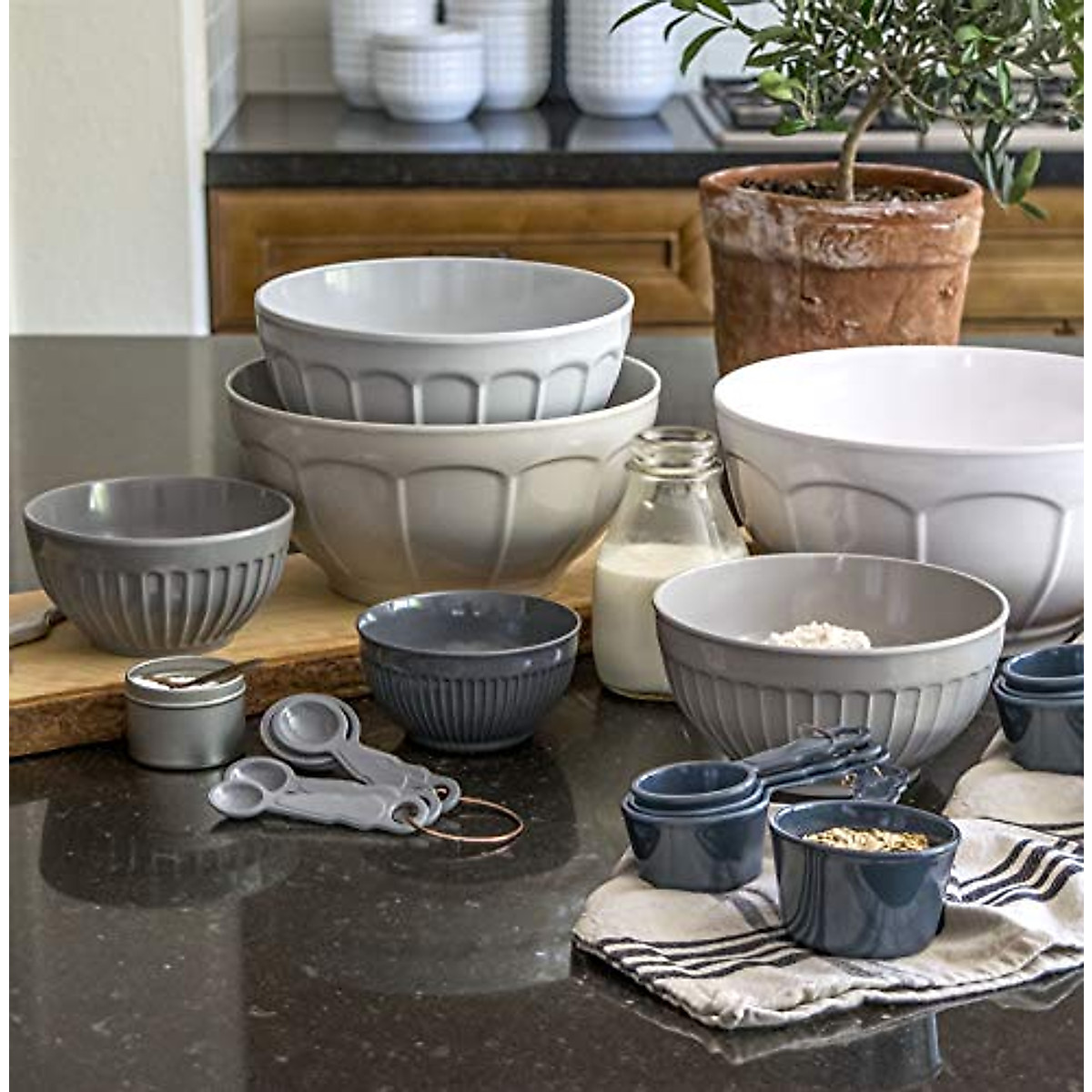 TarHong French Country 6-Piece Mixing Bowl Set, Rey, 0.4, 0.8, 1.6, 2.9, 4.2, 6 qt, Melamine, 6 Piece Set