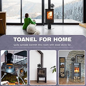 Toanel Wood Stove Fan Heat Powered 6 Blades Non Electric Fireplace Fan with Magnetic Thermometer for Wood Gas Burning Stove Pellet Log Burner