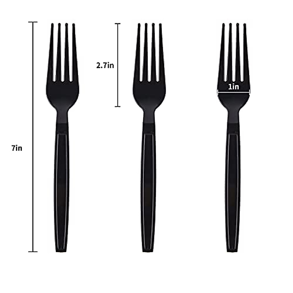Laojbaba Plastic Fork Disposable Individually Packaged Forks Black 7-Inch Commercial Take Away Forks,Super Hard Mass Heavy Individually Wrapped Forks 100 PCS