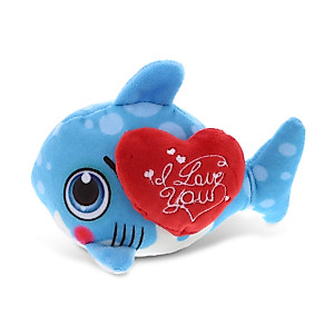 DolliBu I Love You Valentine Plush Blue Shark - Cute Shark Stuffed Animal with I Love You Plush Red Heart and Name Personalization Shark Gift for Valentines Day, Birthday, Romantic Date, 5.5 Inches