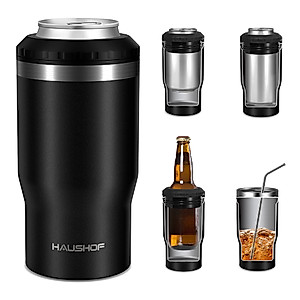 HAUSHOF 12 oz Can Cooler, 4 in 1 Insulated Stainless Steel Can Insulator, Fits for 12 oz Standard Can|12 oz Slim Can|12 oz Beer Bottle, Perfect for Camping, Beach, Picnic