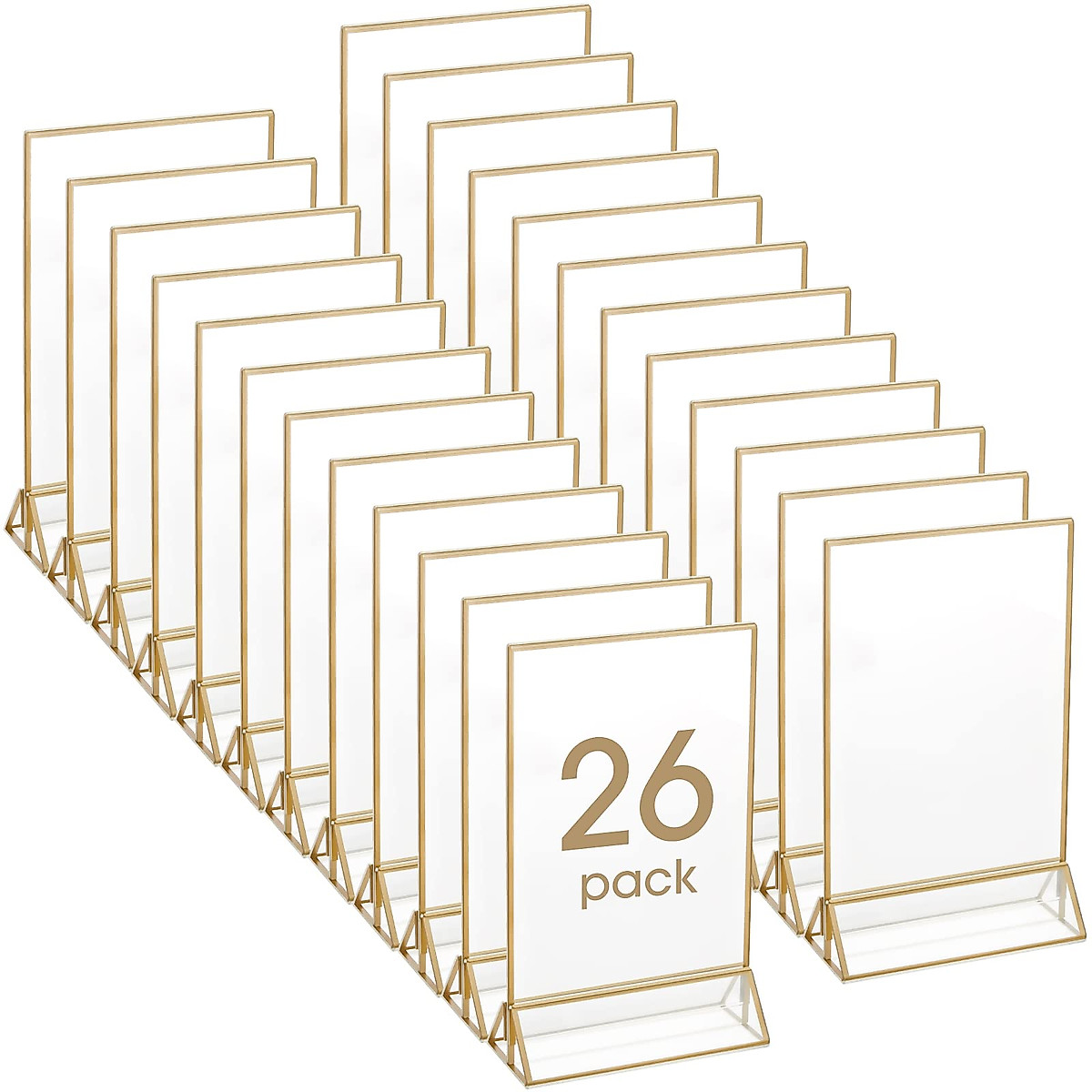 Maitys 26 Pieces Acrylic Gold Frames Sign Holde, Double Sided Gold Picture Frame with Vertical Stand for Wedding Table Number Holder, Menu Holder, Photos and Art Display