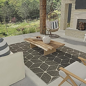 LOOMAKNOTI Tecopa Shamid 8' x 10' Grey Geometric Indoor/Outdoor Area Rug