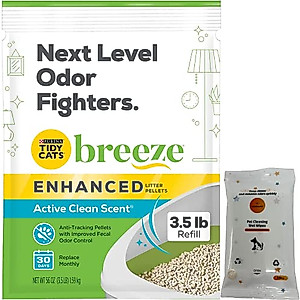 Tidy Cats Breeze Enhanced Cat Litter Pellets - Active Clean Scent, Refill 3.5 lb with Aurora Pet Wipes