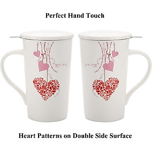 Okllen 2 Pack Ceramic Tea Cup with Filter and Lid, 18 Oz Large Ceramic Tea Mug Tea Infuser, Tea Brewing Diffuser Strainer Cup for for Loose Tea, Travel, Office and Home Use, Women Gifts