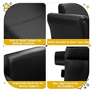 INFANS 2 Seat Children Sofa, Upholstered Couch with Footstool Sturdy Wood Construction, Armrest Couch for Preschool Children Boys Girls, Kid Couch Lounge Bed with Ottoman (Black)