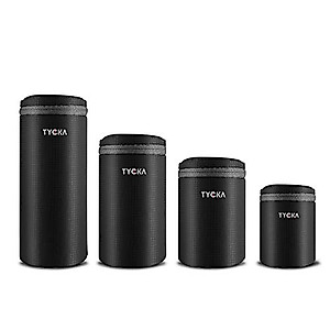TYCKA Lens Pouch, Water Resistant Camera Lens Case Bag with Zipper for DSLR Camera Lens 4 Sizes, Black