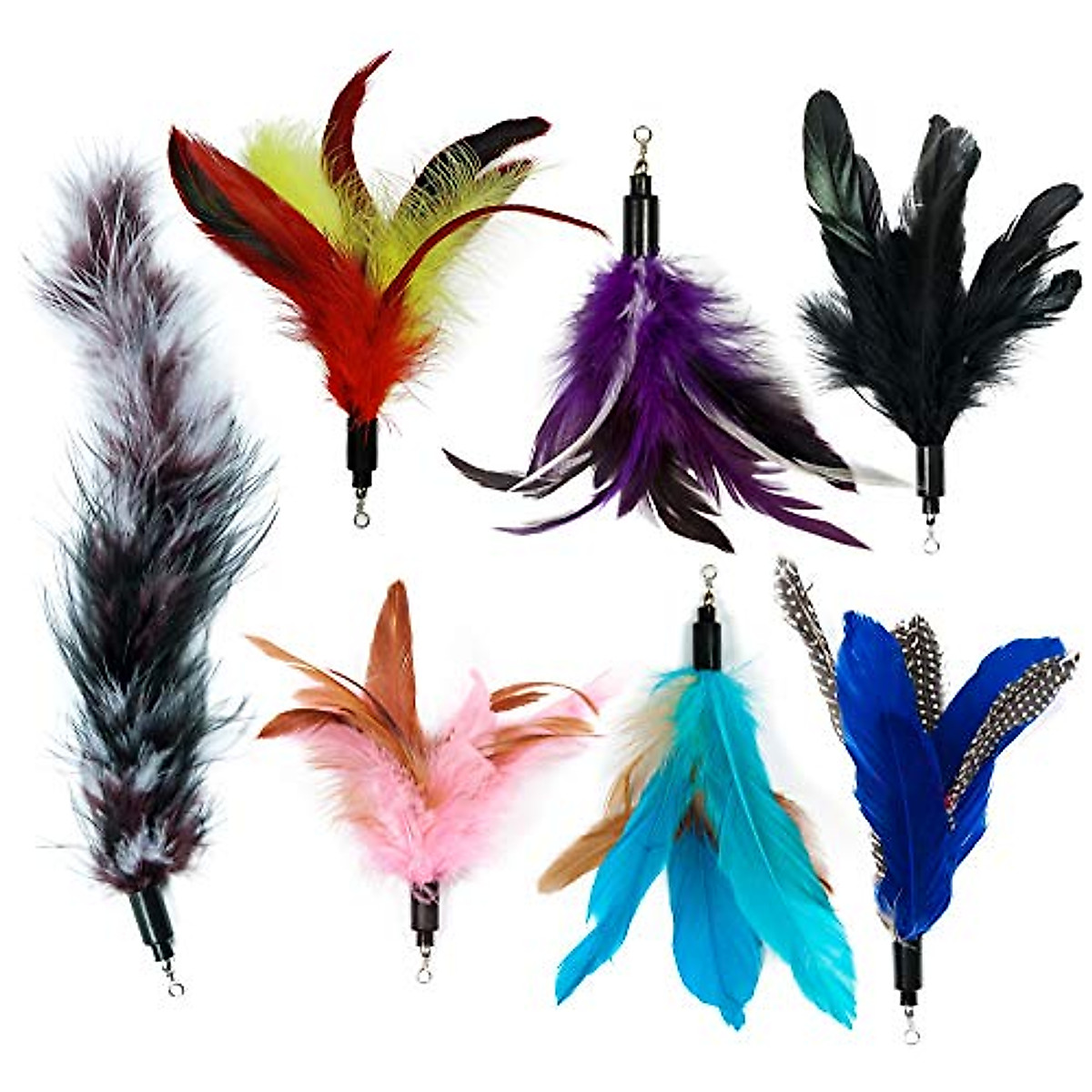 EcoCity Cat Wand Feather Refills for Interactive Cat and Kitten Wands Include 6 Pieces Replacement Feathers and 1 Soft Furry Tail for Cats (7 Pieces)