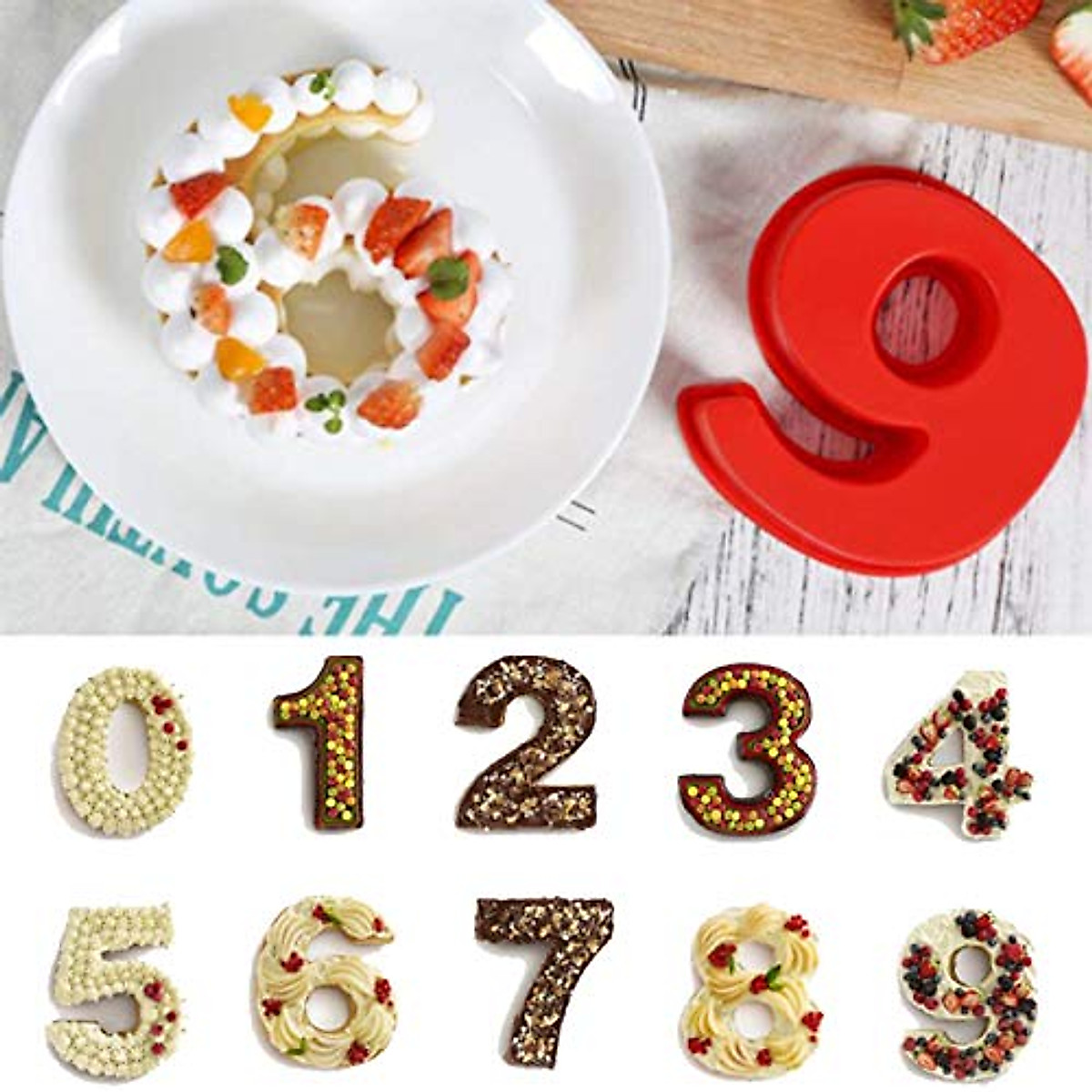 snow keychain 10 Inch 9 pieces Number Cake Molds,Large Size Number Moulds Baking Forms,3D Silicone 0-9 Number Mold Cake Pan,for Birthday and Wedding Anniversary