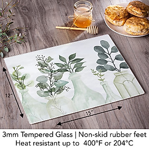 CounterArt "Nature's Greenery" 3mm Heat Tolerant Tempered Glass Cutting Board 15” x 12” Manufactured in the USA Dishwasher Safe