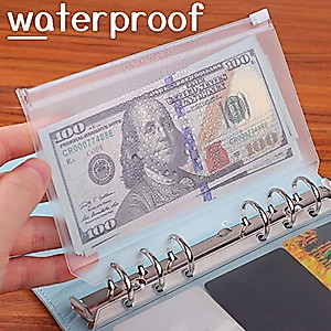 Antner 24PCS Binder Pockets A6 Size 6 Holes Zipper Cash Envelopes Binder Pouch Folders Clear Waterproof PVC Loose Leaf Bags for 6 Ring Binder Notebooks, Documents and Cards