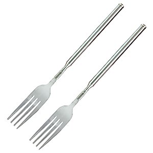 Flylin 2Pcs Extending Fork, Adjustable Telescopic Fork Stainless Steel Extendable Long Handle Fork Stainless Steel Retractable Fork for Eating BBQ Dinner Dessert (8.7-25.4inch)