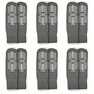 AHS American Hospital Supply Hospital Slipper Socks Grip Socks with Elastic Cuff Grip Socks for Women and Men Slipper Socks Gray | X-Large (Pack of 6)