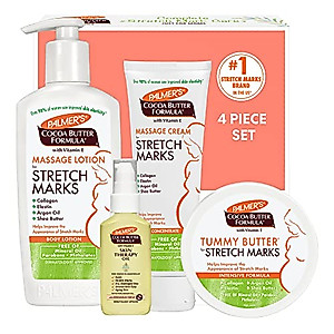 Palmer's Cocoa Butter Formula Pregnancy Skin Care Kit for Stretch Marks and Scars, Dermatologist Approved, Gift for Mom to Be, 4 Piece Full Size Set