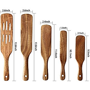 As Seen On TV, 5 Pcs Wooden Spurtle Set, NAYAHOSE Teak Wood Kitchen Utensils for Cooking, Wooden Slotted Spurtle Set for Stirring, Mixing, Serving