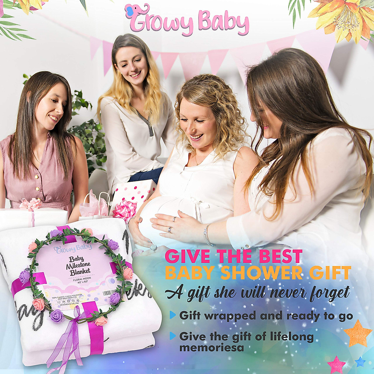 GROWY BABY Milestone Blanket for Baby Girl Gifts - Nursery Decor Baby Monthly Milestone Blanket Girl - Newborn Baby Shower Flannel Fleece Girl Milestone Blanket - 60"x40"