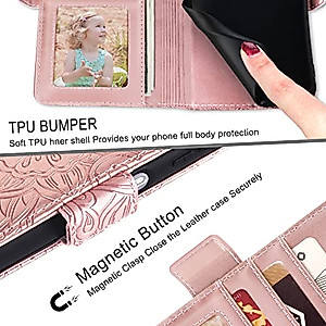 Bizzib for Samaung Galaxy A14 5G Case Wallet,Embossed Mandala Floral Leather Folio Flip Wristlet Shockproof Protective ID Credit Card Slot Holder Cover for Girl Compatible with Galaxy A14 5G-Rose Gold